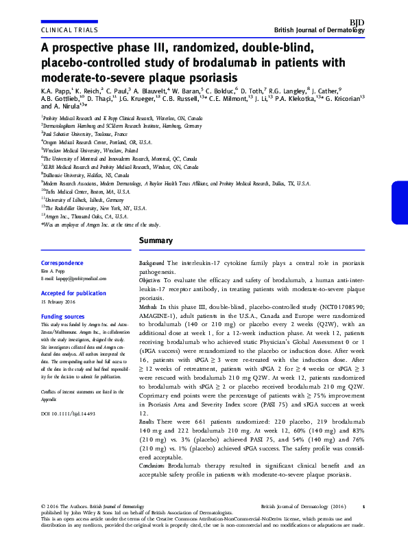 (PDF) A prospective phase III, randomized, double‐blind, placebo‐controlled study of brodalumab ...