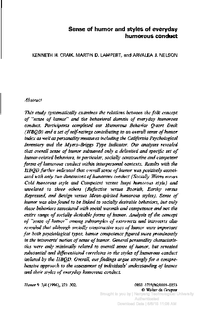 (PDF) Sense of humor and styles of everyday humorous conduct