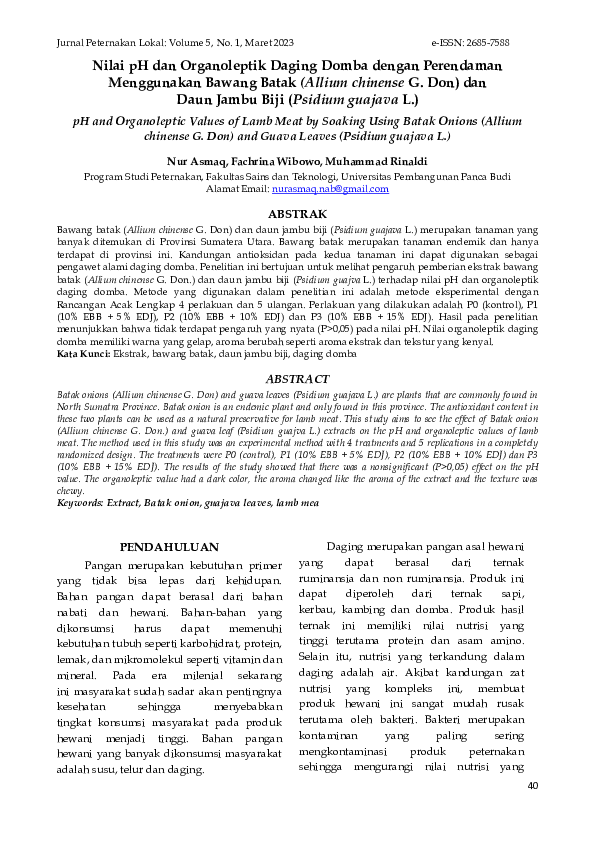 (PDF) Nilai pH dan Organoleptik Daging Domba dengan Perendaman ...