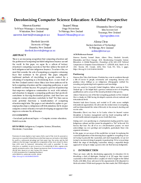 (PDF) Decolonising Computer Science Education - A Global Perspective