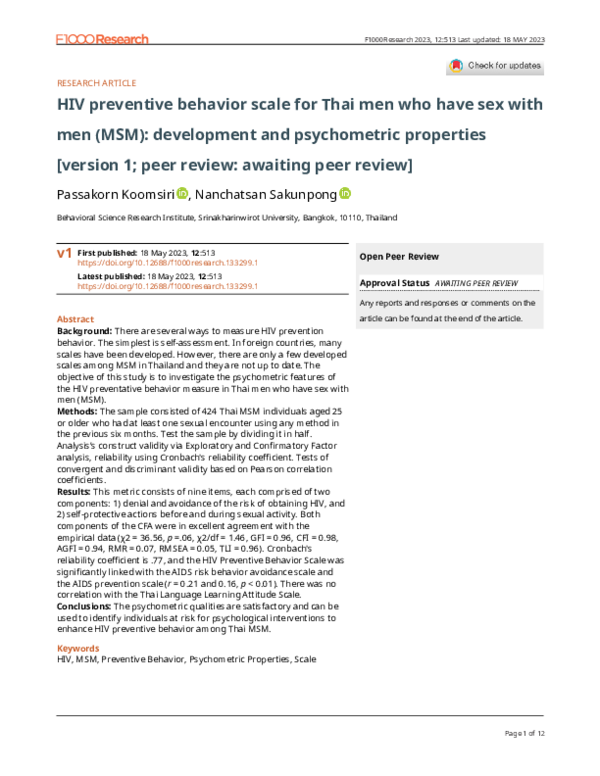 Pdf Hiv Preventive Behavior Scale For Thai Men Who Have Sex With Men 8035