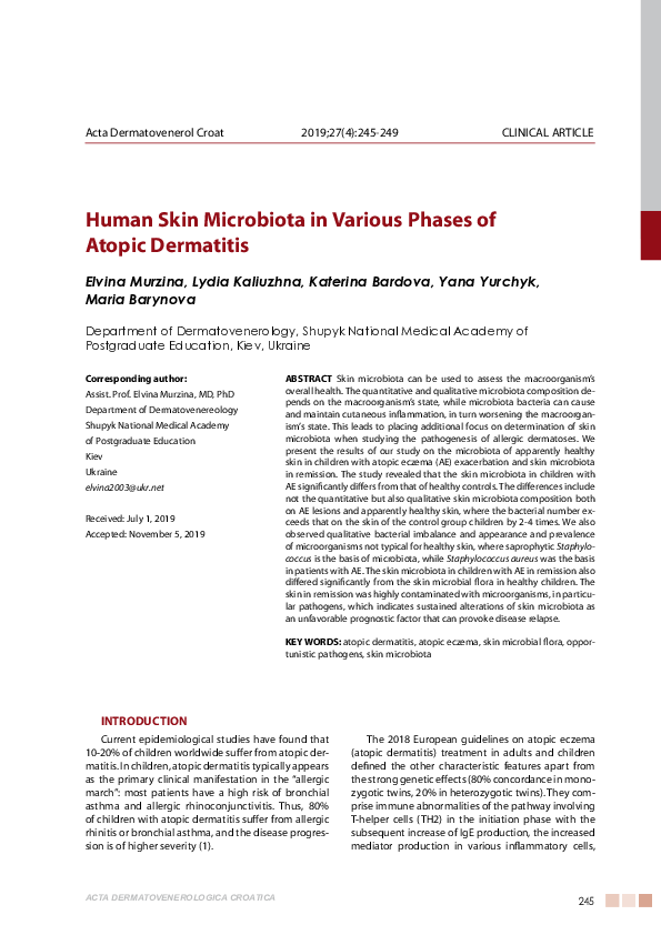 (PDF) Human Skin Microbiota in Various Phases of Atopic Dermatitis