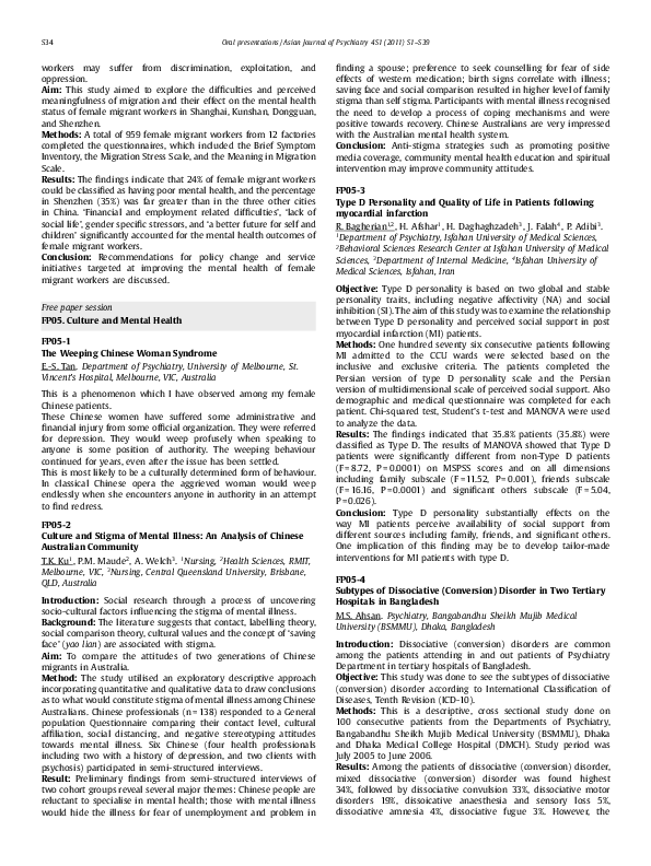 (PDF) FP05-4 Subtypes of Dissociative (Conversion) Disorder in Two ...