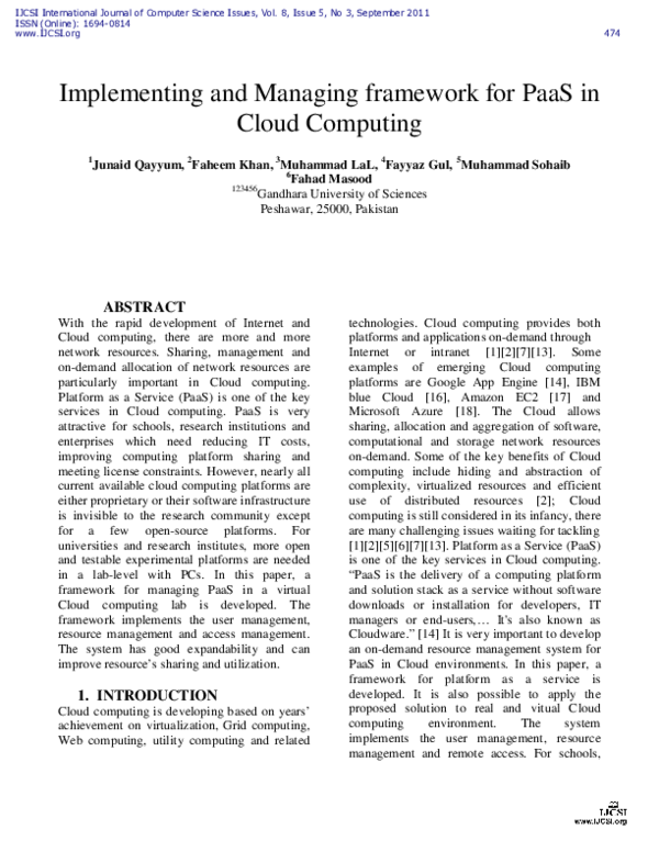 (PDF) Implementing and Managing framework for PaaS in Cloud Computing
