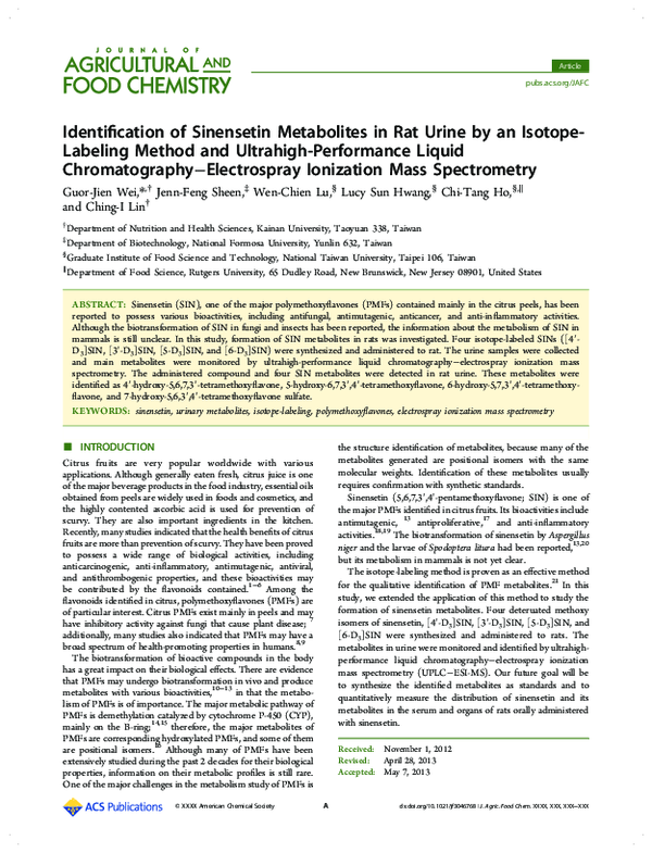 (PDF) Identification of Sinensetin Metabolites in Rat Urine by an ...