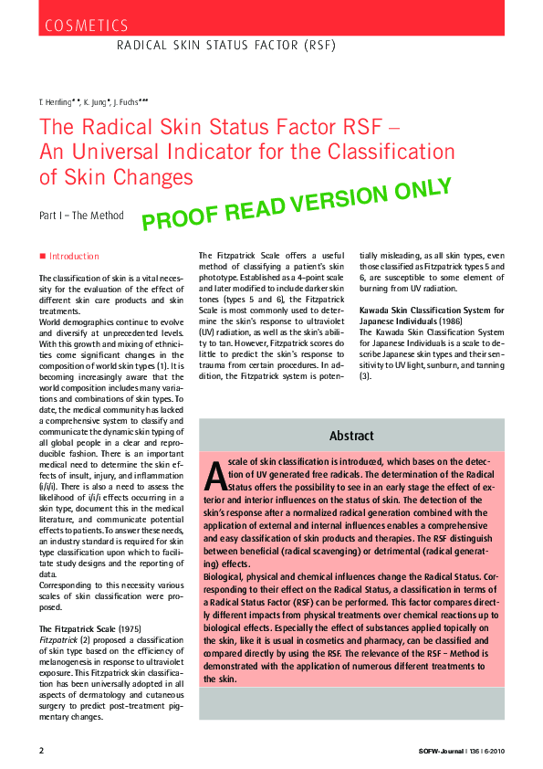 (PDF) The Radical Skin Status Factor RSF -An Universal I nd icator for ...