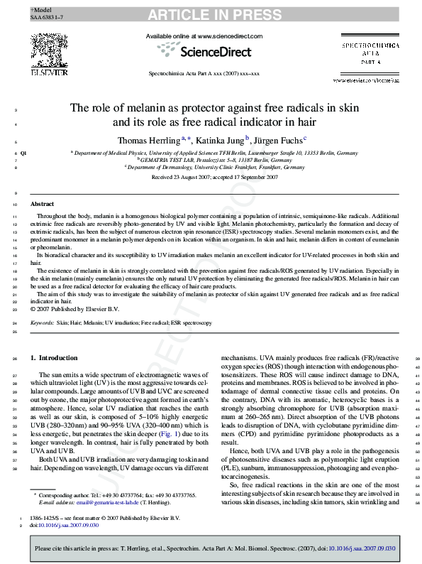 (PDF) The role of melanin as protector against free radicals in skin ...