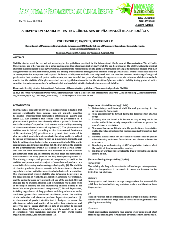 (PDF) A REVIEW ON STABILITY TESTING GUIDELINES OF PHARMACEUTICAL PRODUCTS