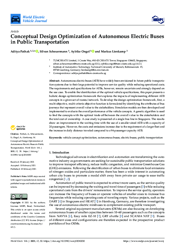 (PDF) Conceptual Design Optimization of Autonomous Electric Buses in Public Transportation ...
