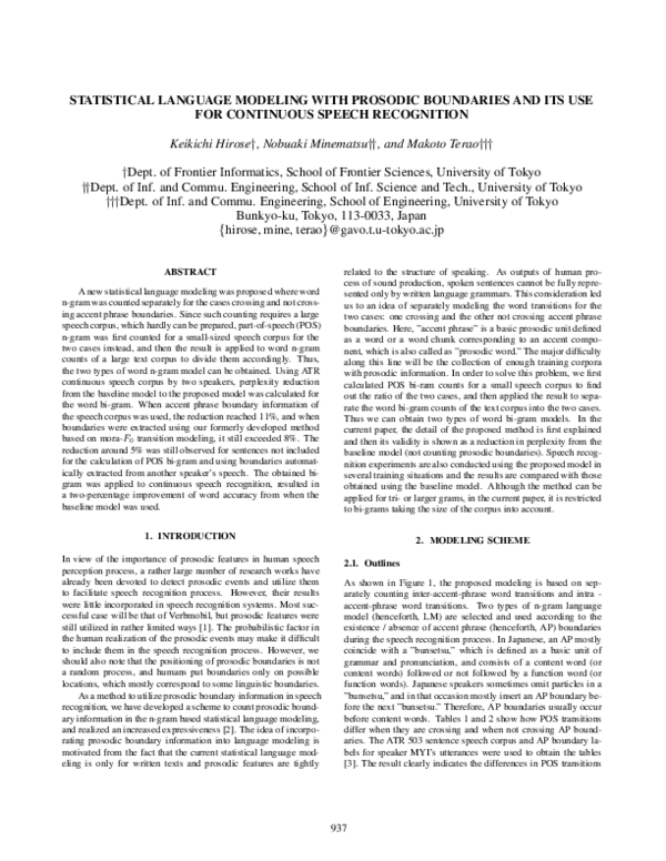 (PDF) Statistical language modeling with prosodic boundaries and its use for continuous speech ...