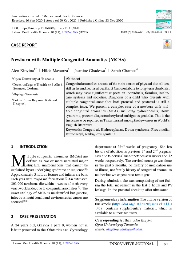 (PDF) Newborn with Multiple Congenital Anomalies (MCAs)