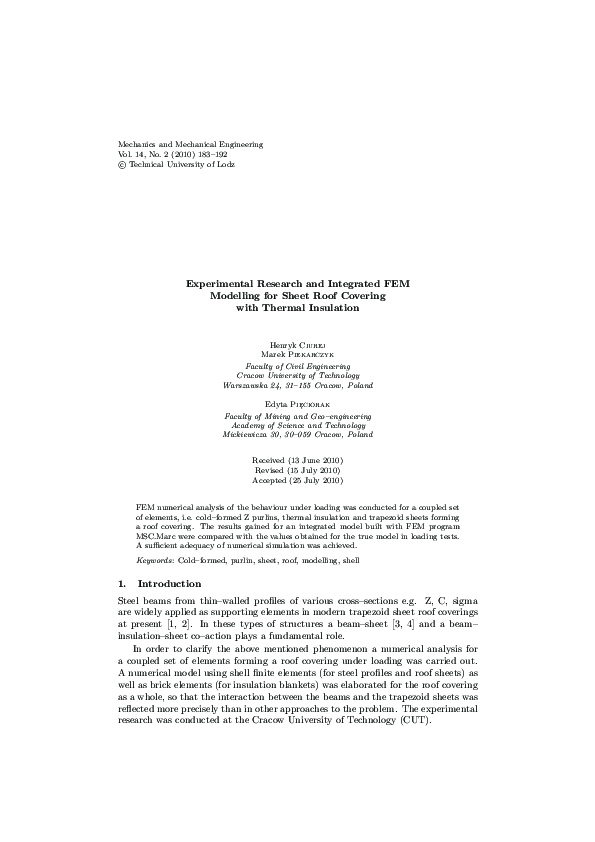(PDF) Experimental Research and Integrated FEM Modelling for Sheet Roof ...