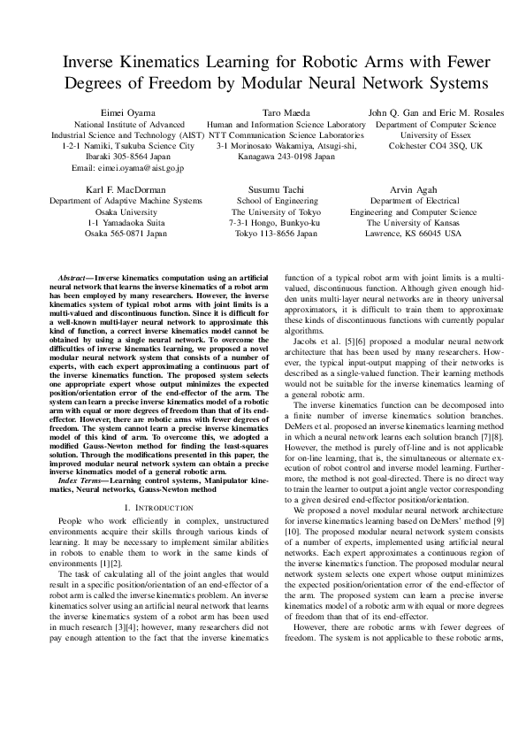 Pdf Inverse Kinematics Learning For Robotic Arms With Fewer Degrees Of Freedom By Modular 6692