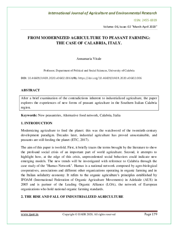 (PDF) FROM MODERNIZED AGRICULTURE TO PEASANT FARMING: THE CASE OF ...