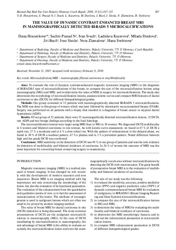 (PDF) The Value of Dynamic Contrast Enhanced Breast Mri in Mammographically Detected Bi-Rads 5 ...