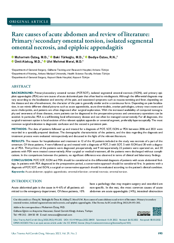 (PDF) Rare causes of acute abdomen and review of literature: Primary/secondary omental torsion ...