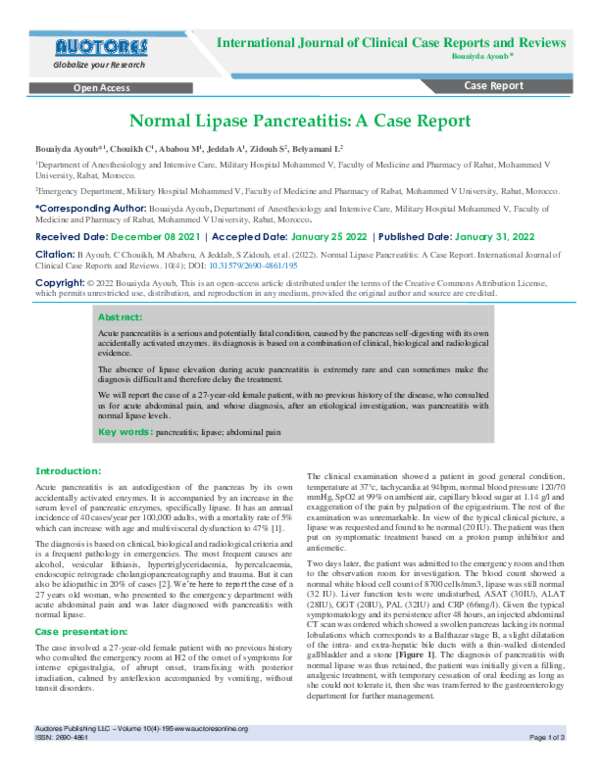 (PDF) Normal Lipase Pancreatitis: A Case Report