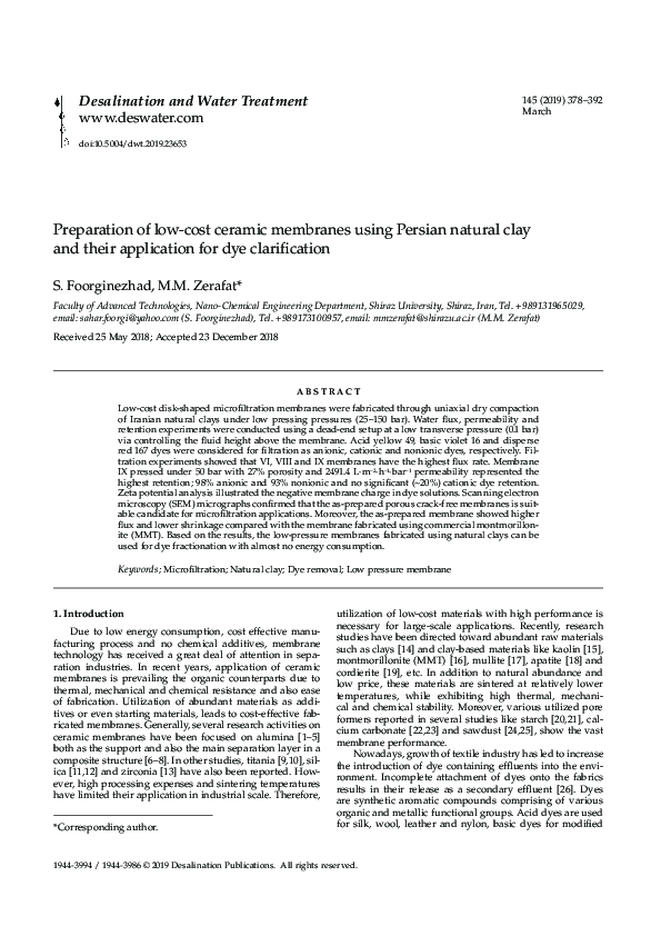 (PDF) Preparation of low-cost ceramic membranes using Persian natural ...