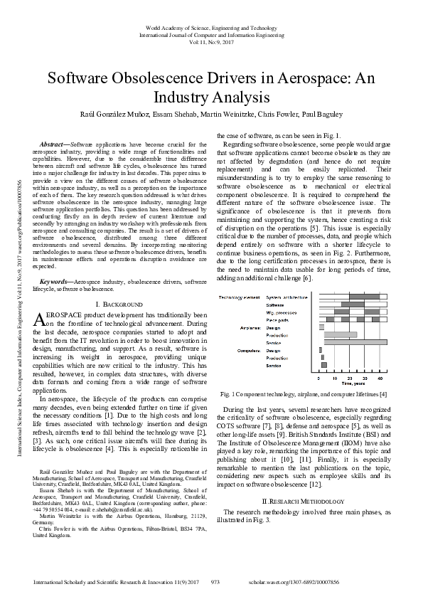 (PDF) Software Obsolescence Drivers In Aerospace: An Industry Analysis