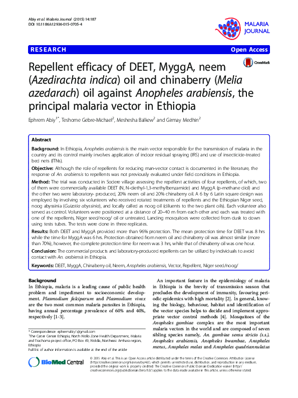 (PDF) Repellent efficacy of DEET, MyggA, neem (Azedirachta indica) oil ...