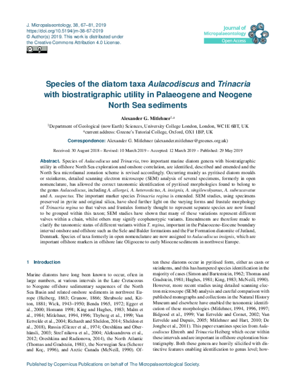 (PDF) Species of the diatom taxa Aulacodiscus and Trinacria with ...