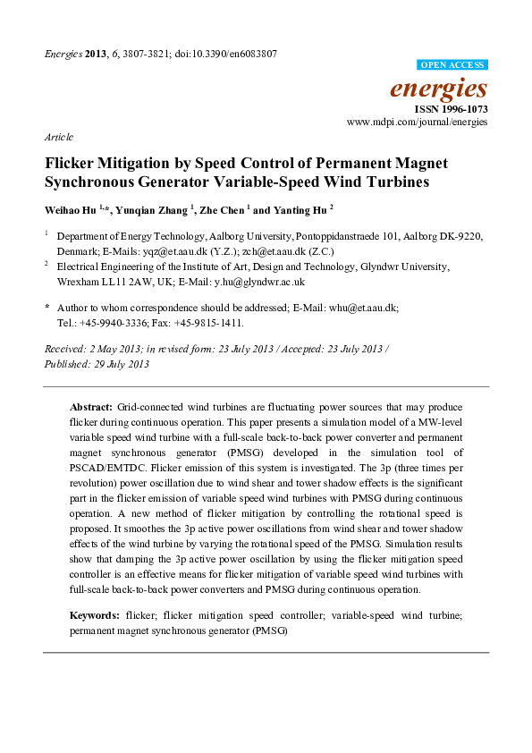 (PDF) Flicker Mitigation by Speed Control of Permanent Magnet Synchronous Generator Variable ...