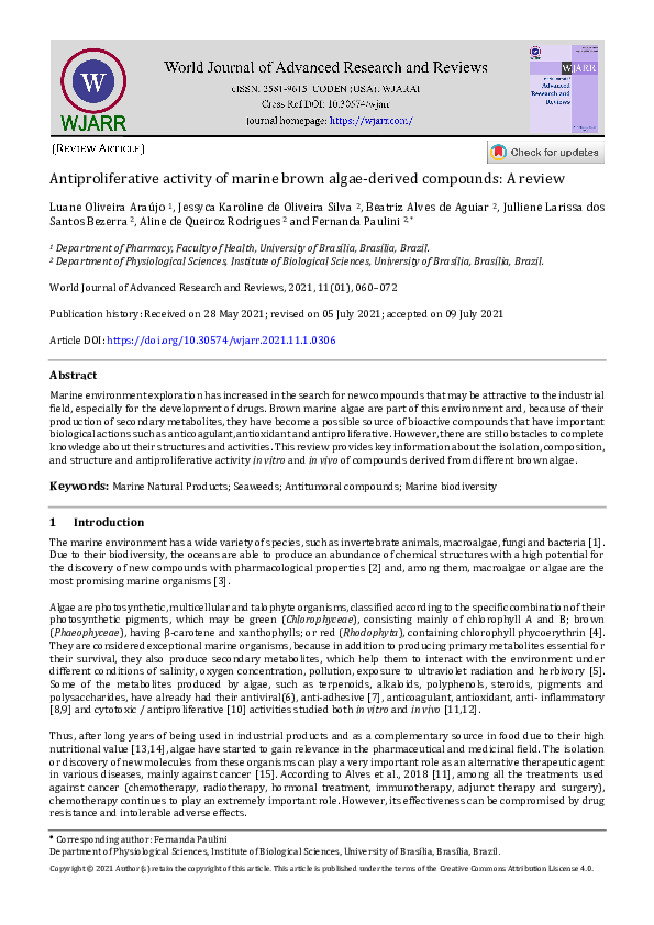 (PDF) Antiproliferative activity of marine brown algae-derived compounds: A review