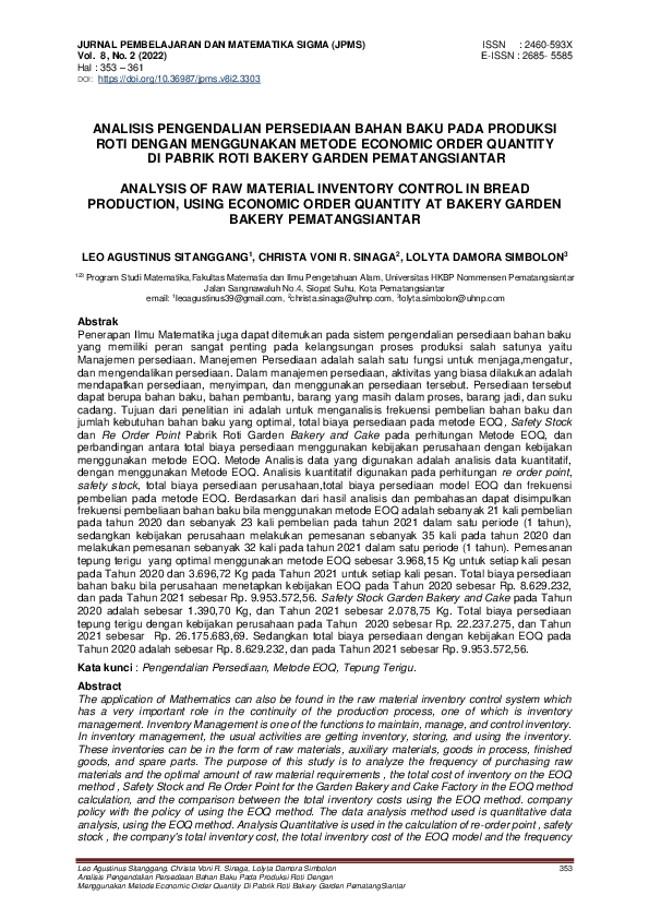 (PDF) ANALISIS PENGENDALIAN PERSEDIAAN BAHAN BAKU PEMBUATAN JAKET TOMMY HILFIGER dengan METODE ...