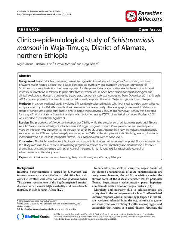 (PDF) Clinico-epidemiological study of Schistosomiasis mansoni in Waja ...