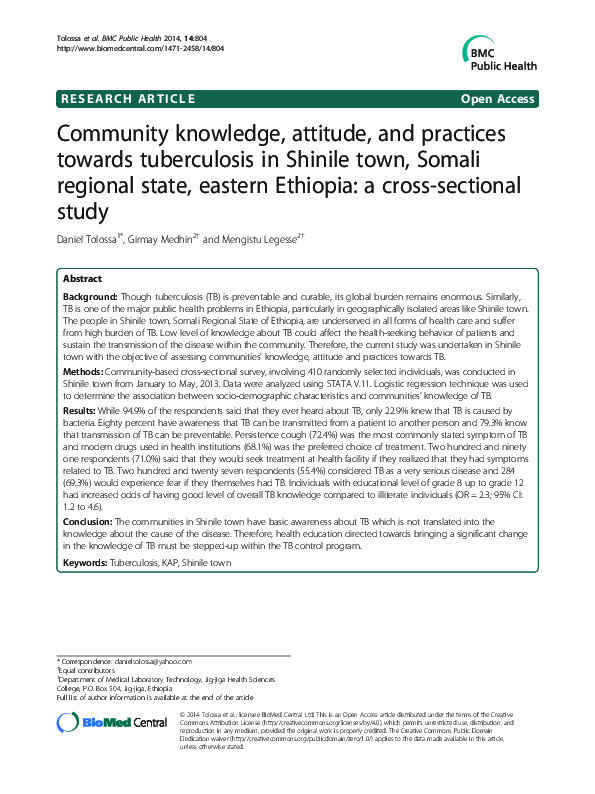(PDF) Community knowledge, attitude, and practices towards tuberculosis ...