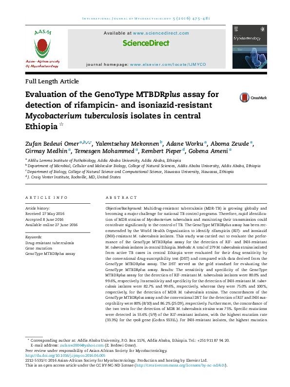 (PDF) Evaluation of the GenoType MTBDRplus assay for detection of ...