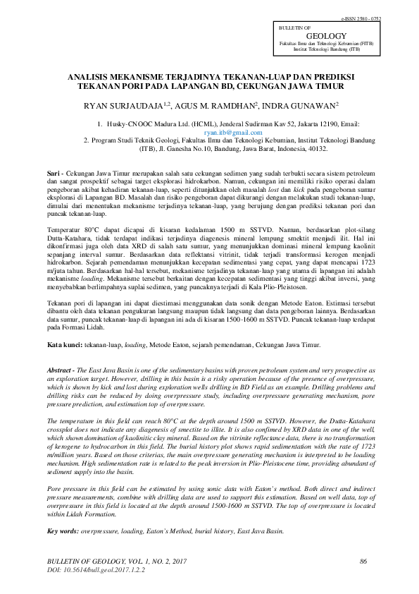 (PDF) Analisis Mekanisme Terjadinya Tekanan-Luap Dan Prediksi Tekanan Pori Pada Lapangan BD ...