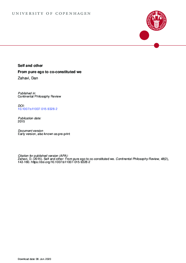 (PDF) Self and other: from pure ego to co-constituted we