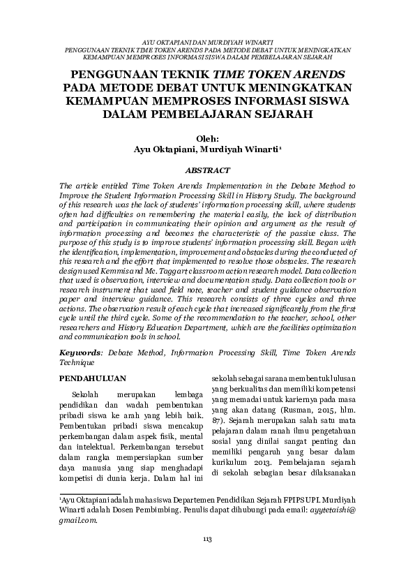 (PDF) Penggunaan Teknik Time Token Arends Pada Metode Debat Untuk ...