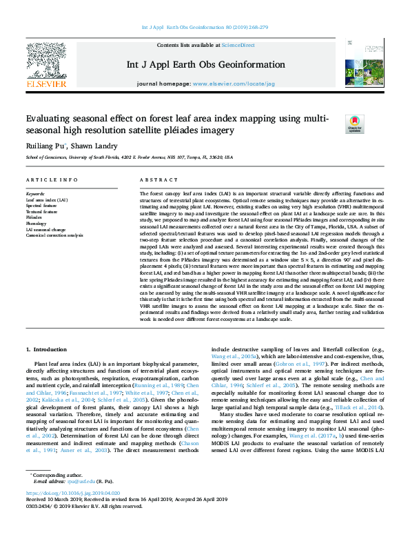 Pdf Evaluating Seasonal Effect On Forest Leaf Area Index Mapping
