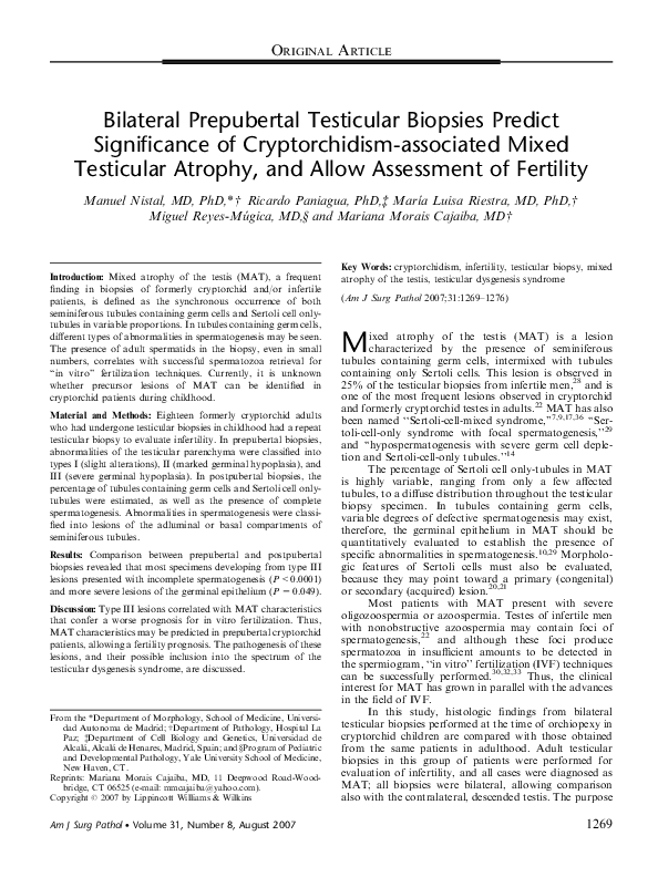 (PDF) Bilateral Prepubertal Testicular Biopsies Predict Significance of ...