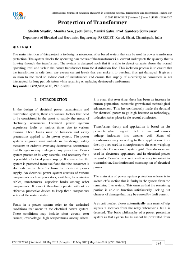 Pdf Protection Of Transformer