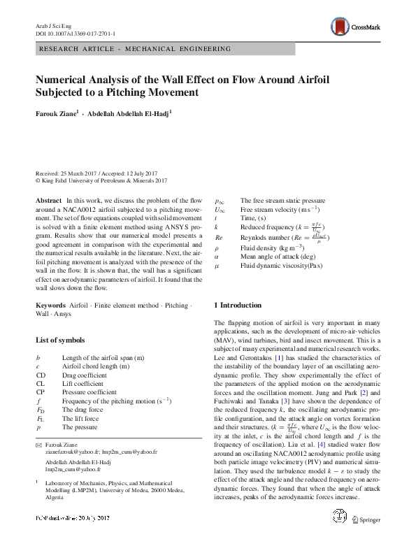 (PDF) Numerical Analysis of the Wall Effect on Flow Around Airfoil ...