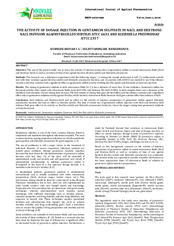 (PDF) THE ACTIVITY OF DOSAGE INJECTION IN GENTAMICIN SULPHATE IN NACL ...