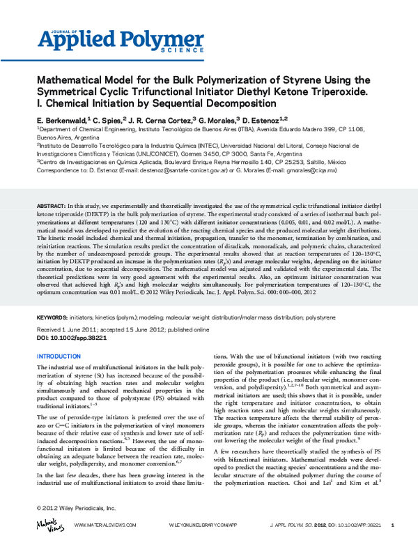 (PDF) Mathematical model for the bulk polymerization of styrene using ...
