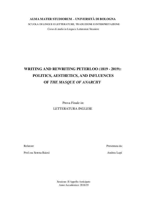 (PDF) Writing and Rewriting Peterloo (1819-2019): Politics, Aesthetics ...