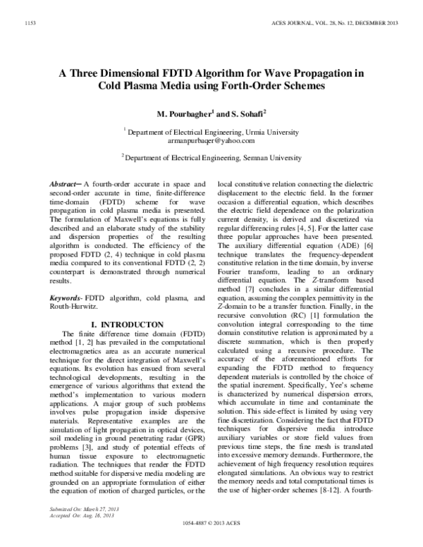 Pdf A Three Dimensional Fdtd Algorithm For Wave Propagation In Cold