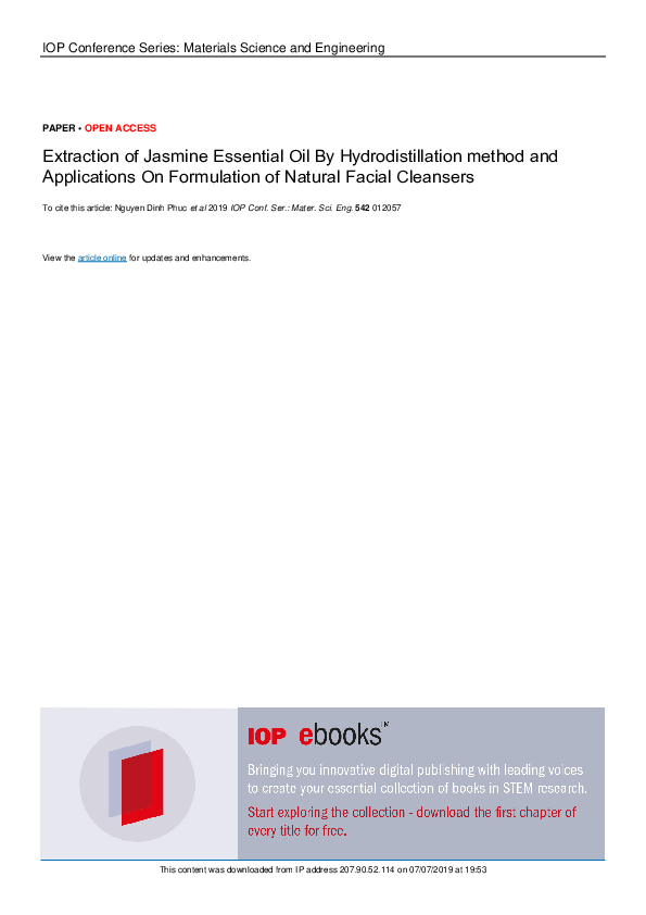 (PDF) Extraction of Jasmine Essential Oil By Hydrodistillation method ...