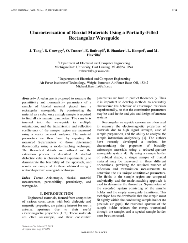 (PDF) Characterization of Biaxial Materials Using a Partially-Filled Rectangular Waveguide