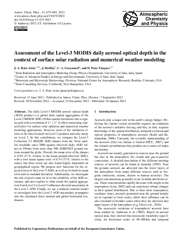 (PDF) Assessment of the Level-3 MODIS daily aerosol optical depth in ...