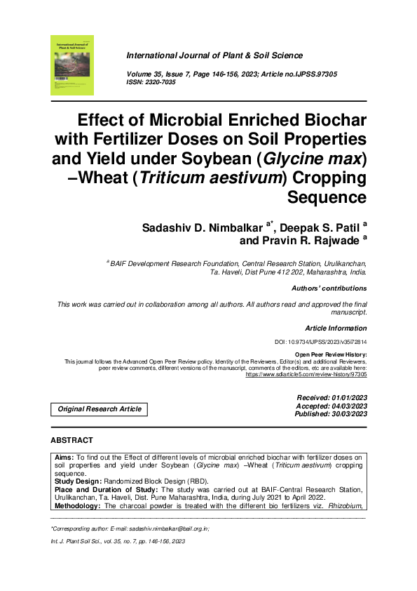 (PDF) Effect of Microbial Enriched Biochar with Fertilizer Doses on Soil Properties and Yield ...