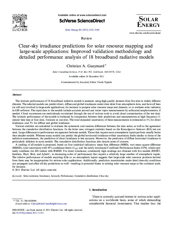 (PDF) Clear-sky irradiance predictions for solar resource mapping and large-scale applications ...