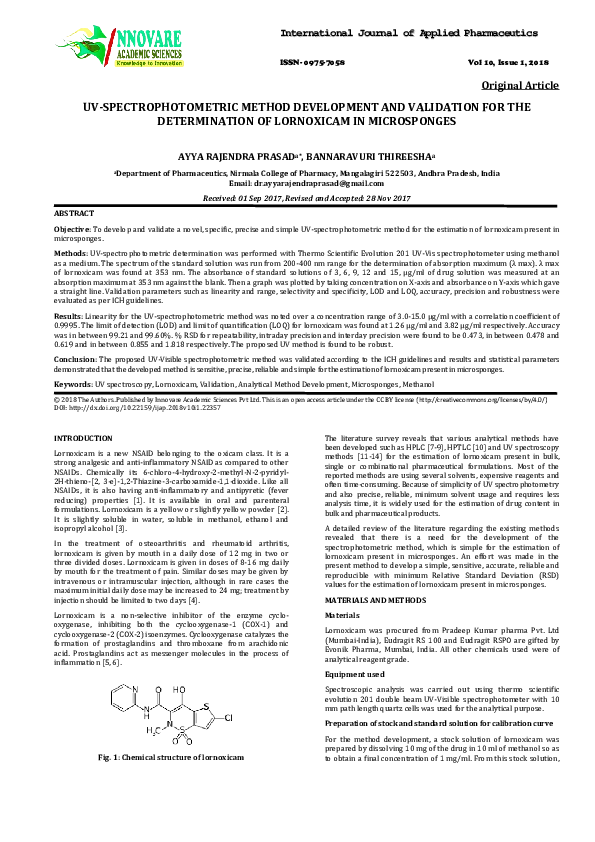 Pdf Uv Spectrophotometric Method Development And Validation For The Determination Of
