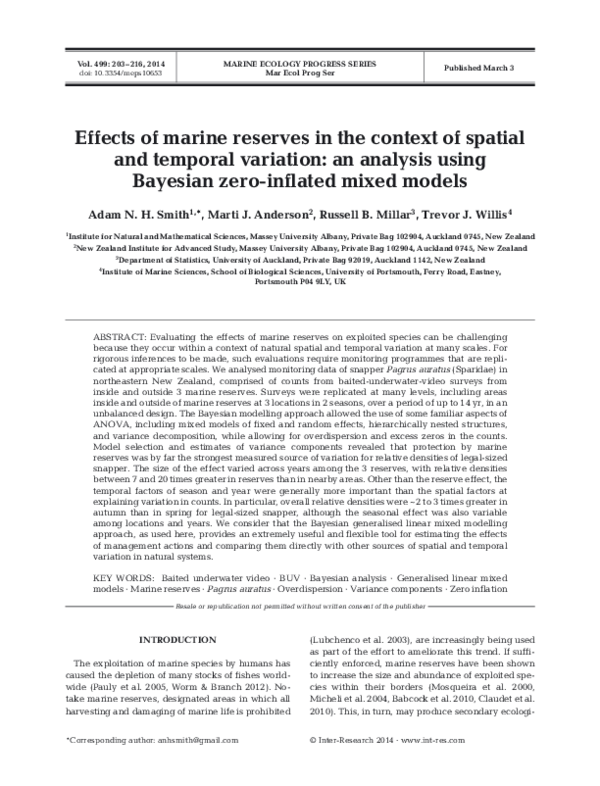 Pdf Effects Of Marine Reserves In The Context Of Spatial And Temporal Variation An Analysis