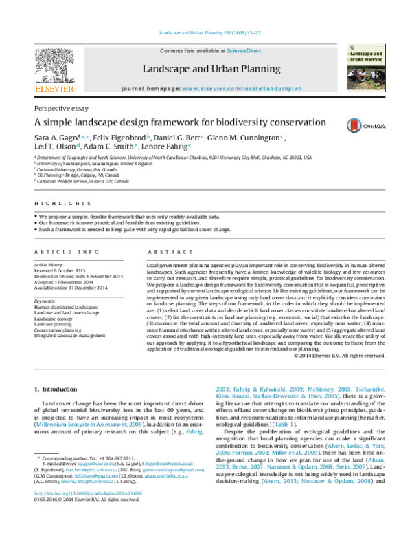 (PDF) A simple landscape design framework for biodiversity conservation